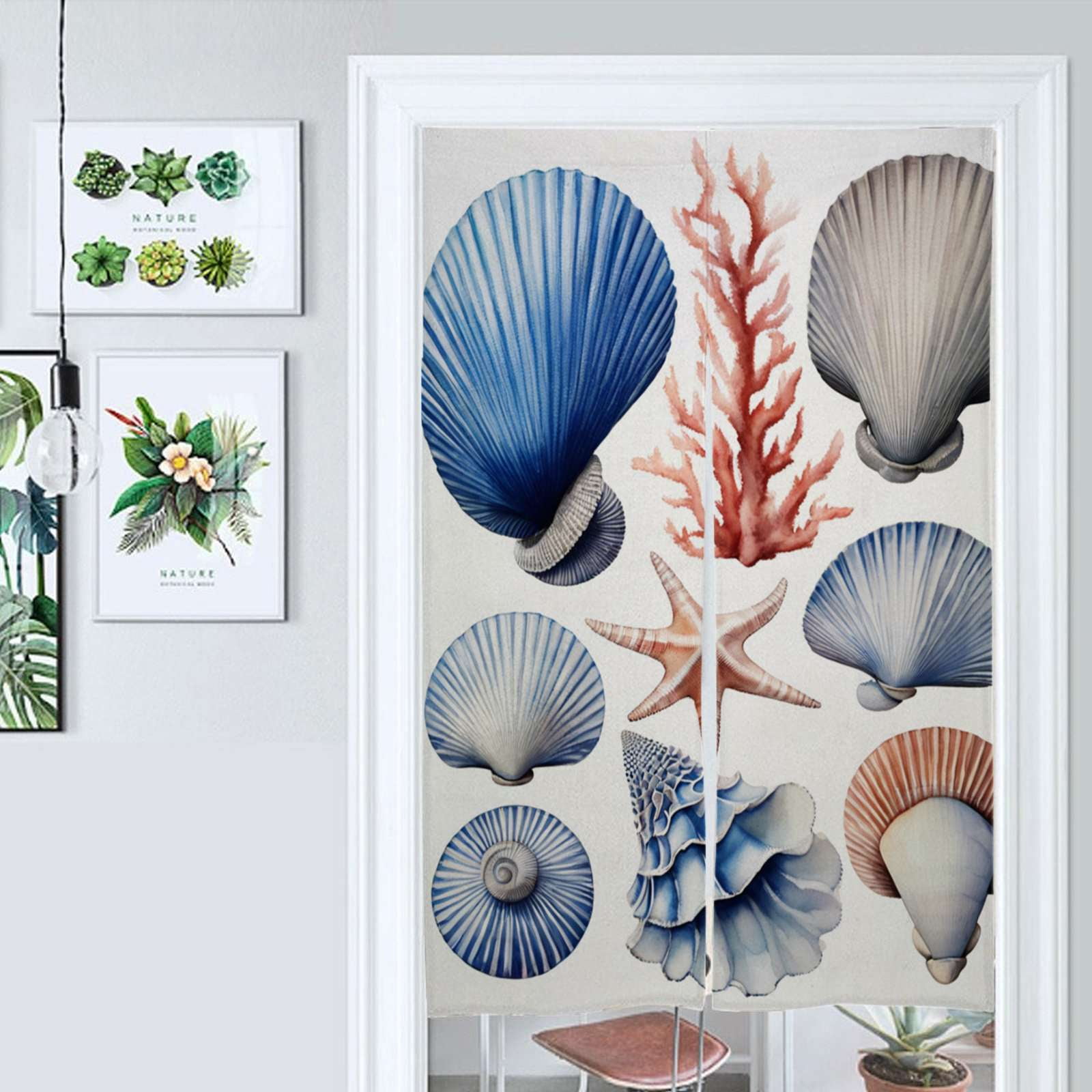 Blue Seashell Pattern Door Curtain Nordic Living Room DoorCurtain Porch ...