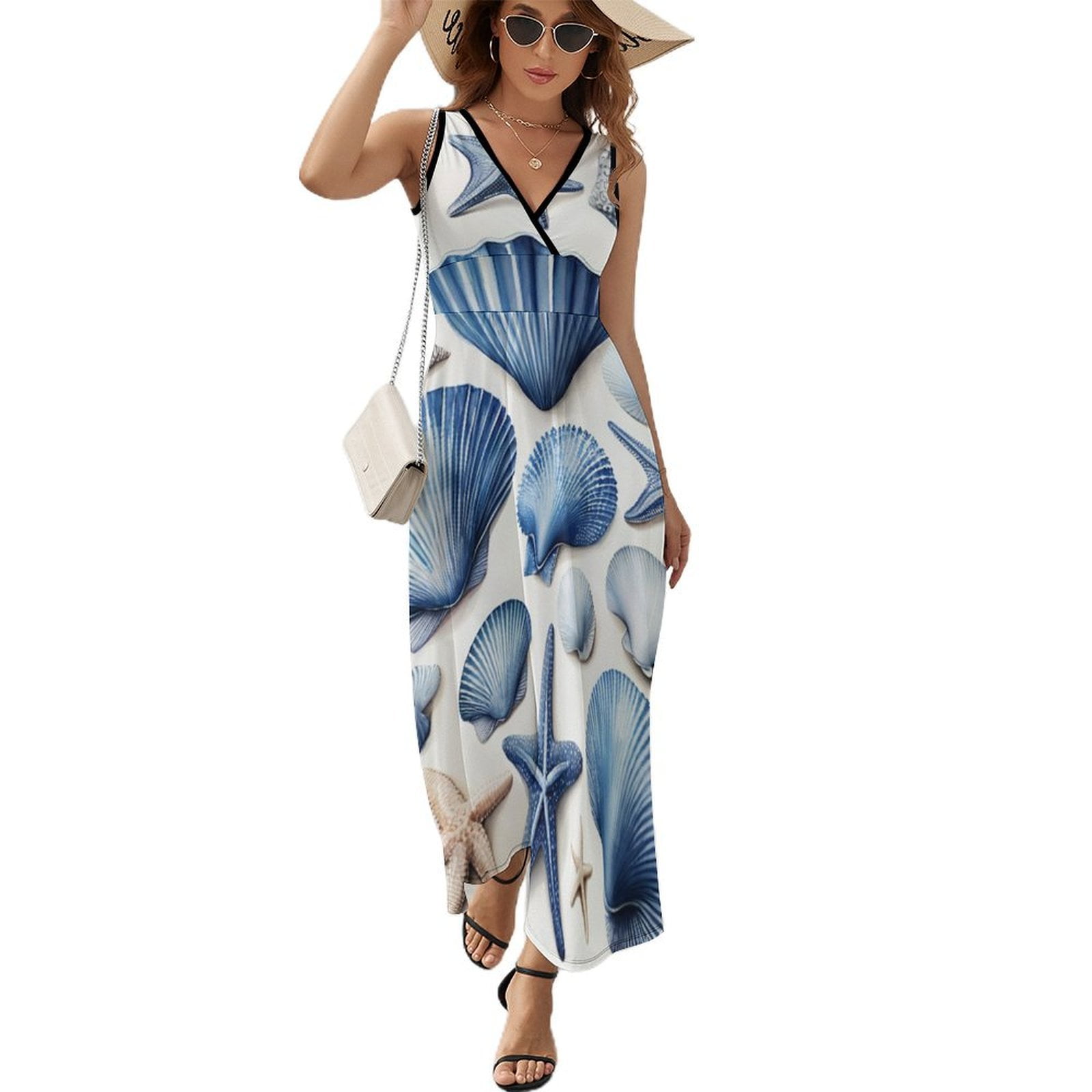 Blue Seashell Pattern Dress Summer Street Style Bohemia Long Dresses ...