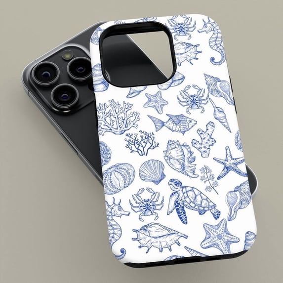 Blue Seashell Pattern H1203 Durable Unisex iPhone Case for iPhone 17/16 ...