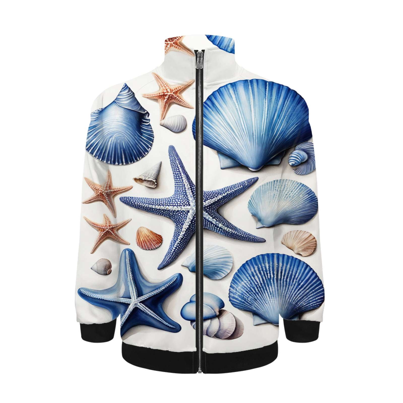 Blue Seashell Pattern Jacket Men's Street Cool Long Sleeves Coat Personality Tops Oversized ...