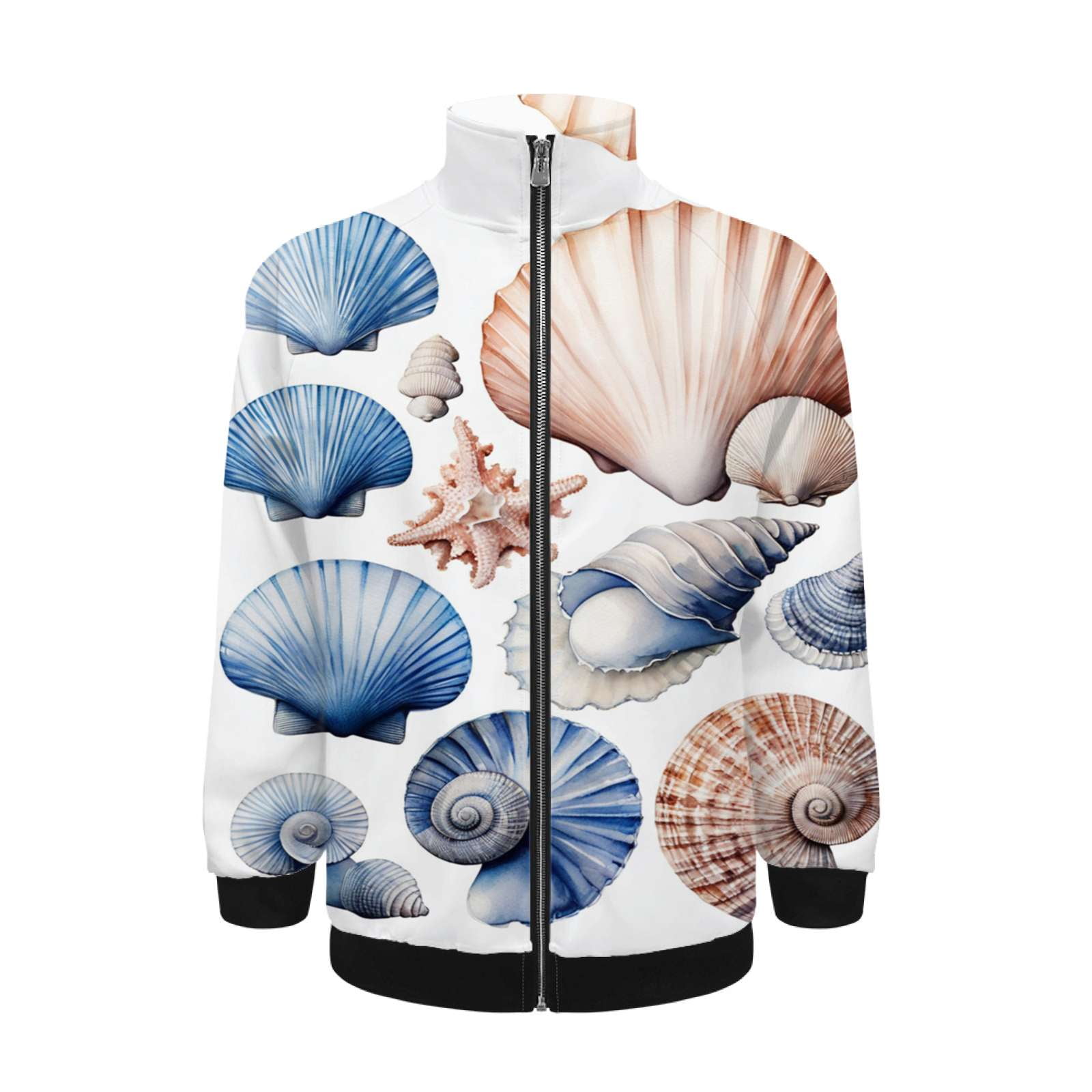 Blue Seashell Pattern Jacket Men's Street Cool Long Sleeves Coat Personality Tops Oversized ...