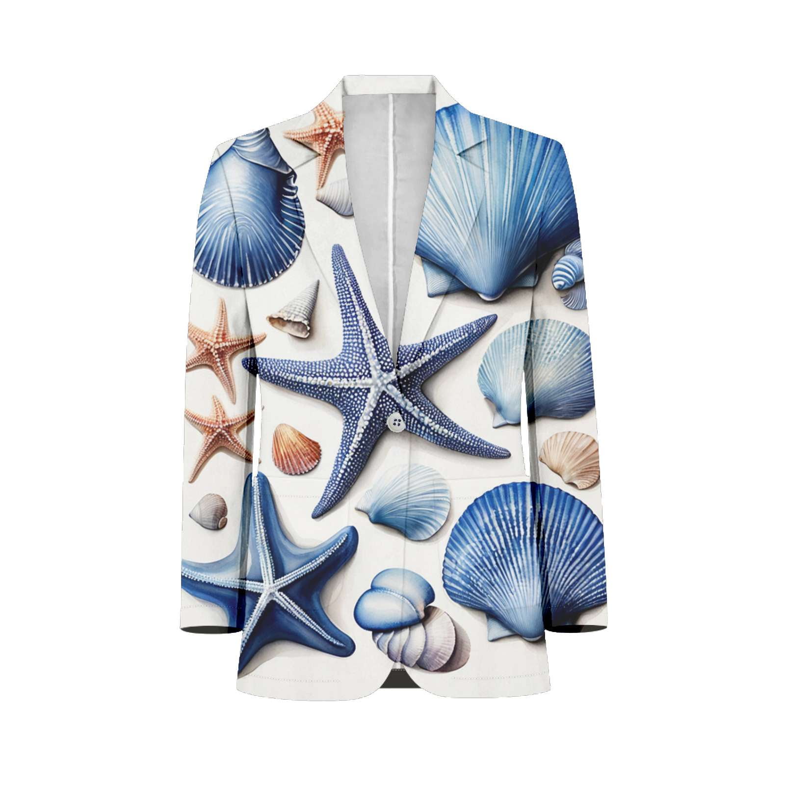 Blue Seashell Pattern Men's Suit Blazer Casual Party Wear Slim Fit Suit ...