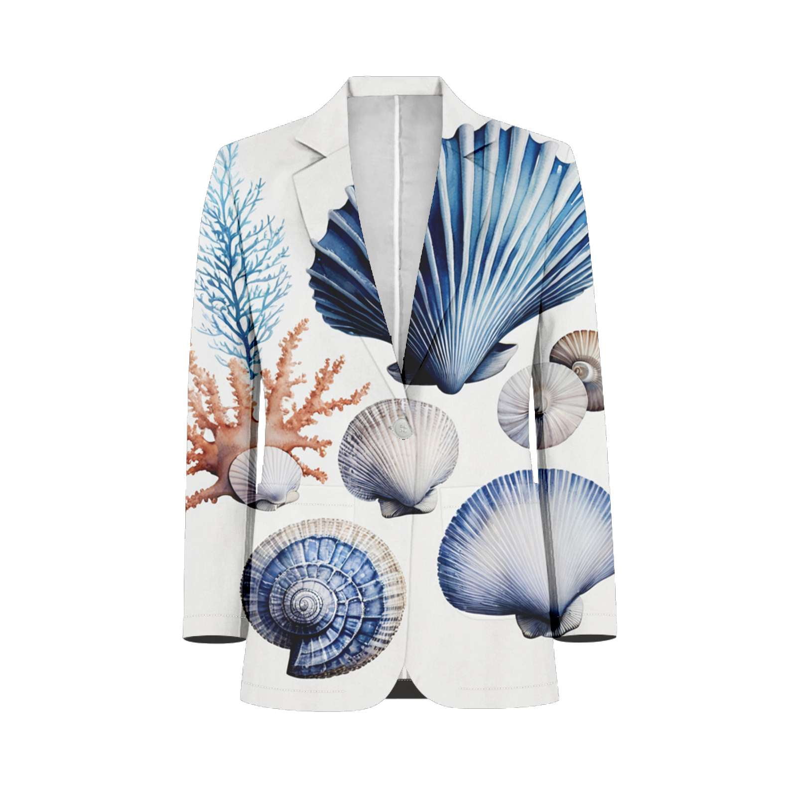 Blue Seashell Pattern Men's Suit Blazer Casual Party Wear Slim Fit Suit ...