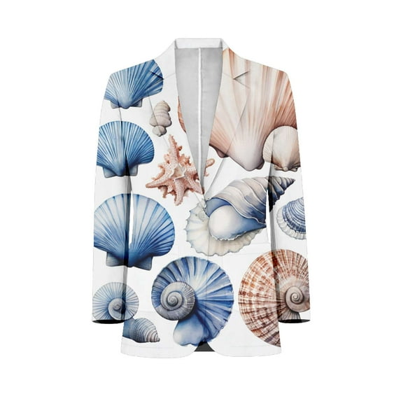 Blue Seashell Pattern Mens Suits Shawl Collar Slim Fit Suit Mens Groom ...