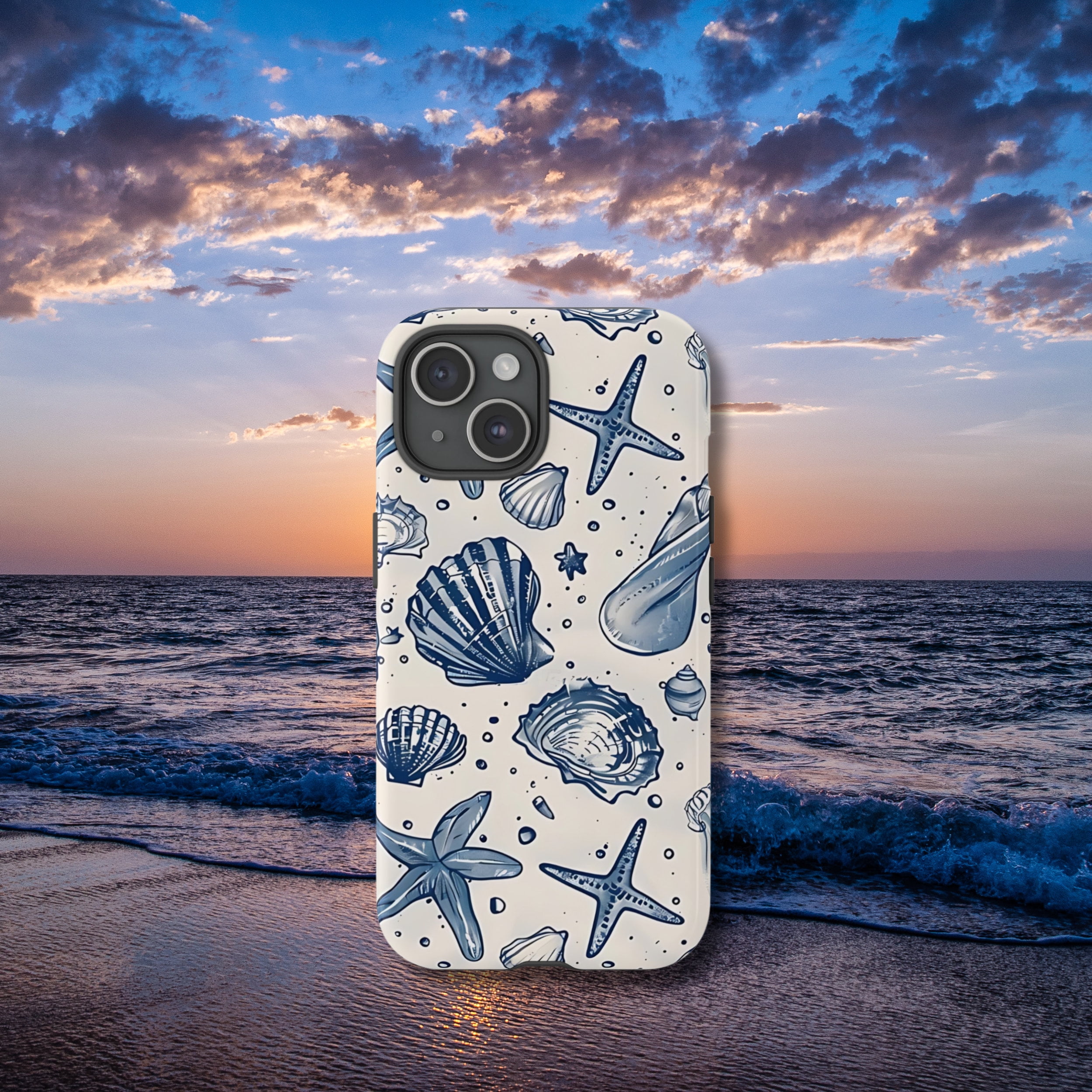 Blue Seashell Pattern Phone Case Beachy Tropical iPhone 17 to 11 Pro ...