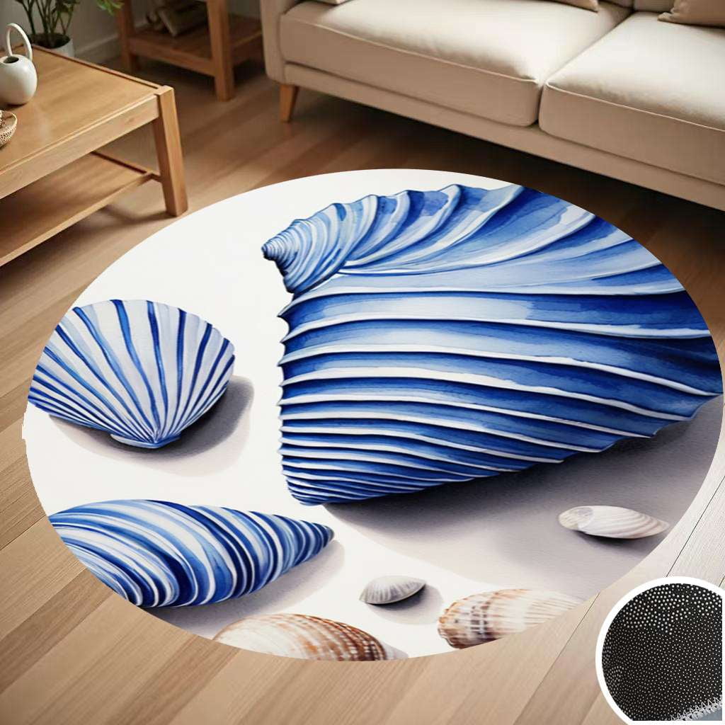 Blue Seashell Pattern Round Carpet Living Room Bedroom Home Decoration ...