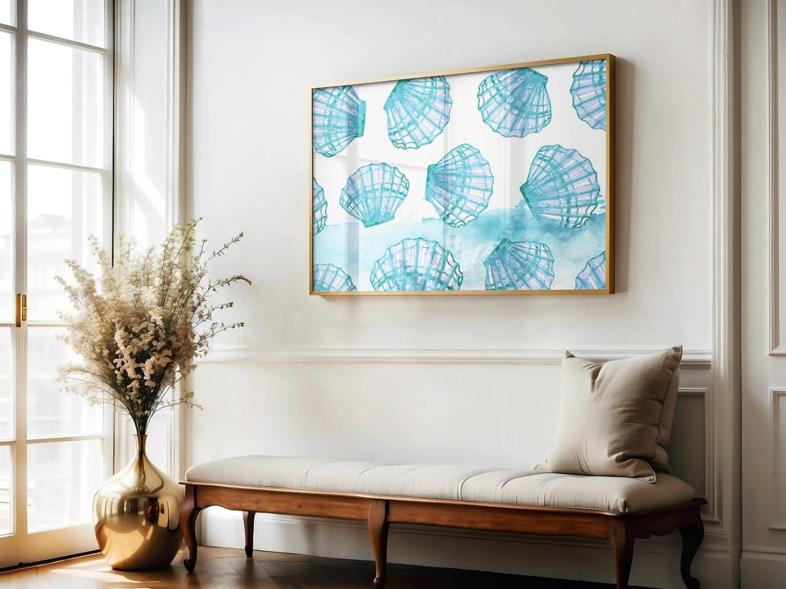 Blue Seashell Pattern - Watercolor Pattern Shells, Perfect Coastal ...