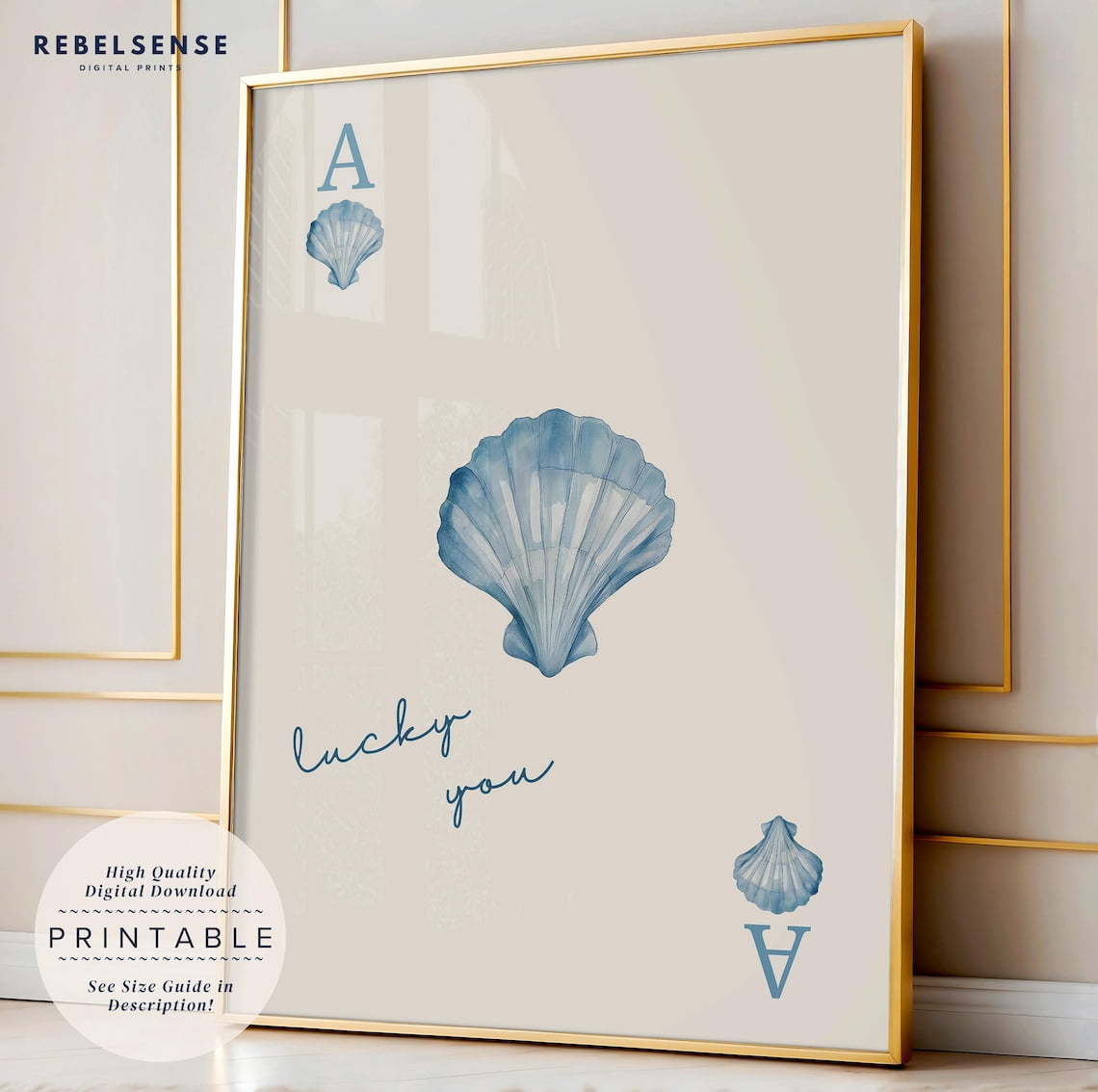 Blue Seashell Print, Coastal Beachy Room Decor, Lucky You Print, Light ...