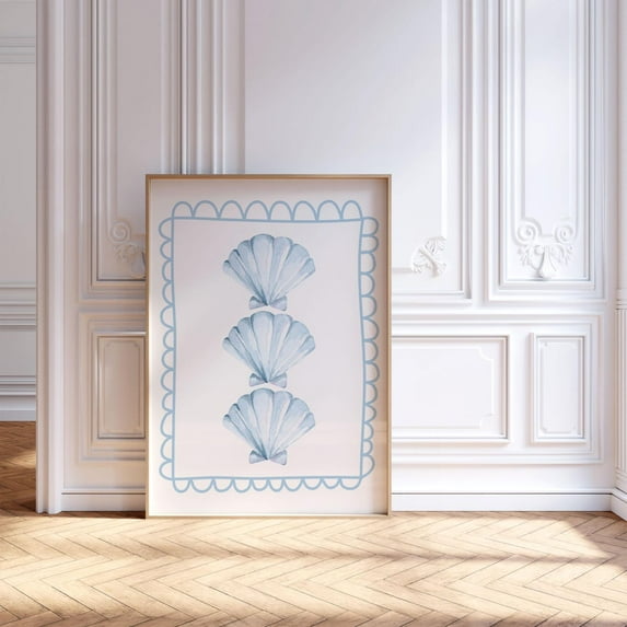 Blue Seashell Print, Light Blue Beachy Wall Art, Cute Coastal Wall Art ...