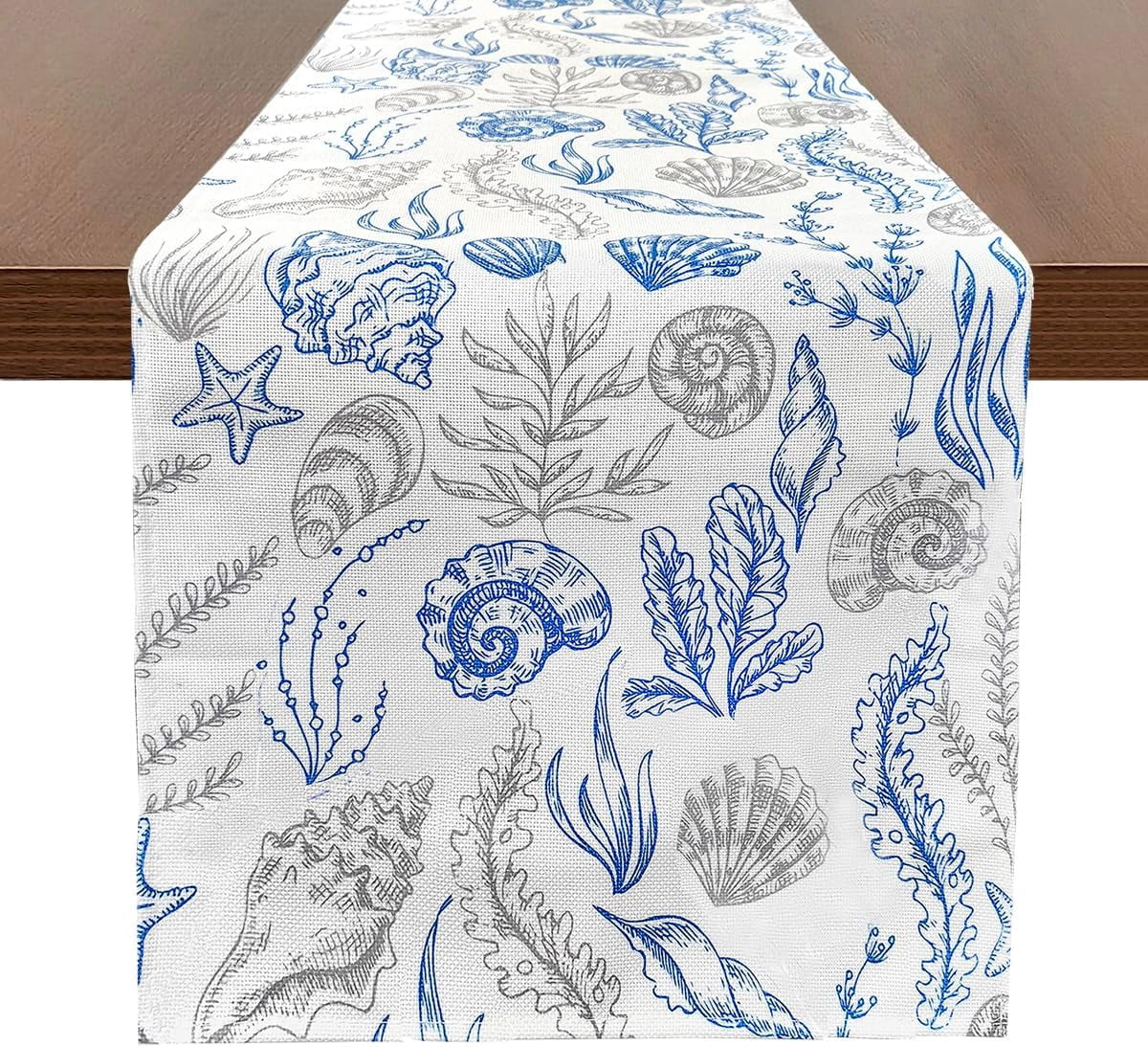 Blue Seashell Summer Beach Table Runner Ocean Tropical Burlap Table ...