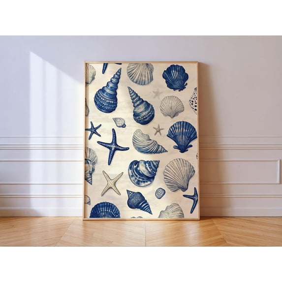 Blue Seashell Wall Art Nautical Beach Poster Coastal Bathroom Decor ...