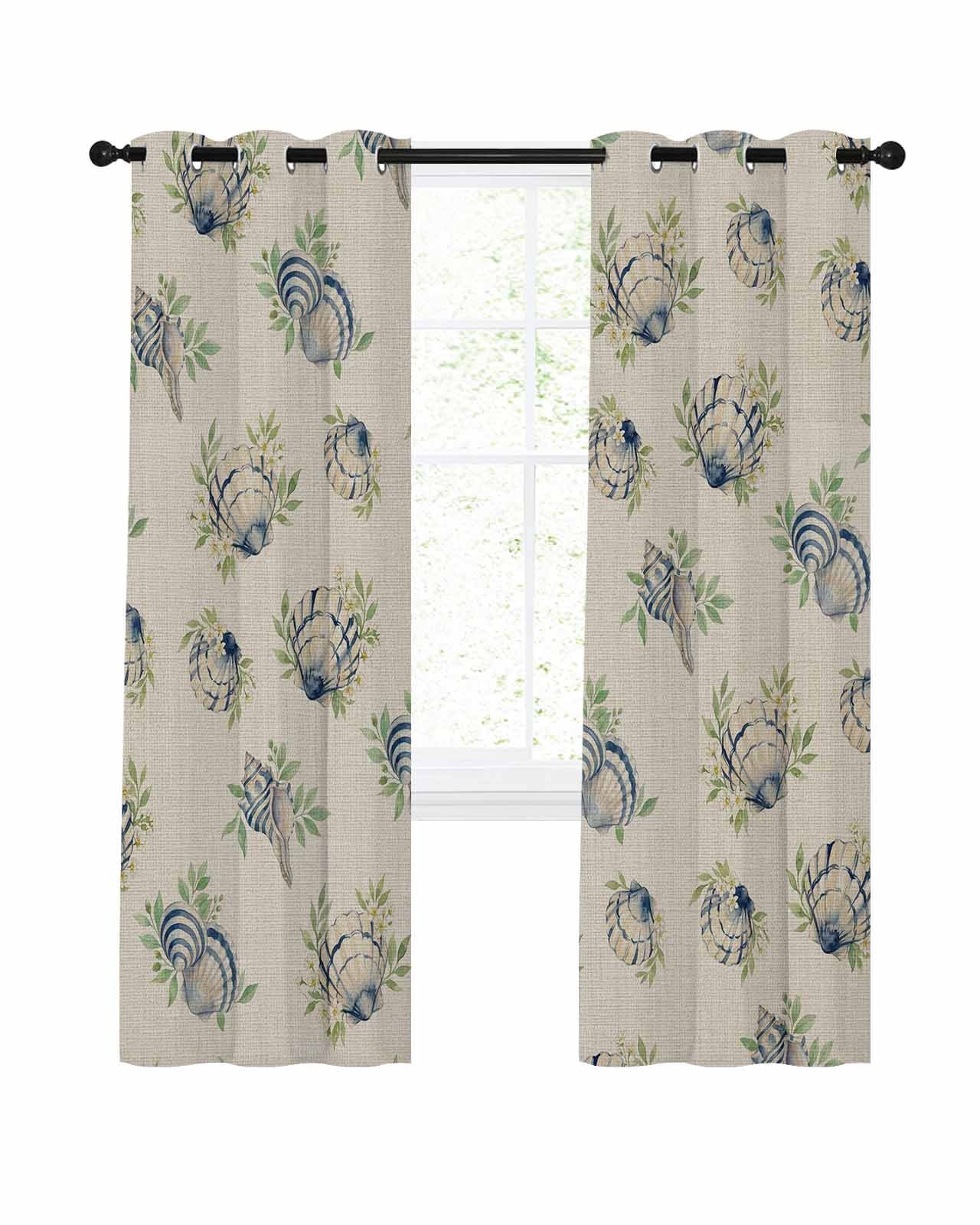 Blue Seashells Blackout Curtains for Bedroom Living Room, Coastal ...