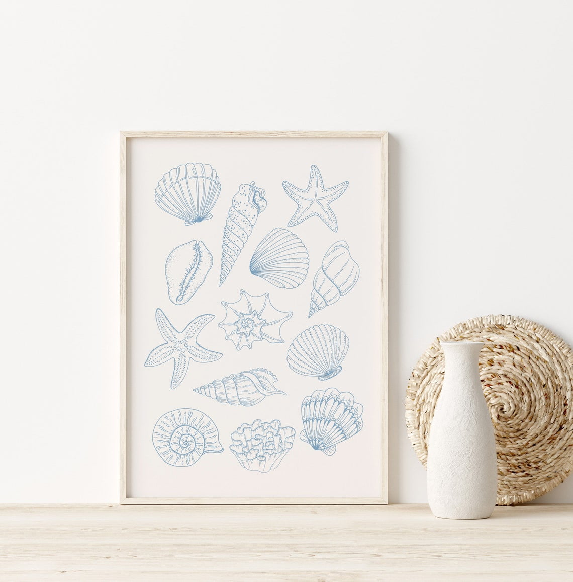 Blue Seashells Coastal Art Print Unframed Canvas 8x10in - Walmart.com