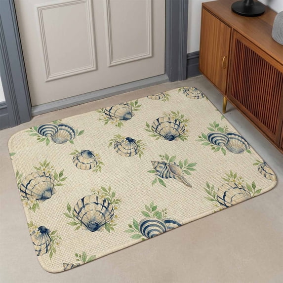 Blue Seashells Front Door Mat Indoor Entrance, Coastal Vintage Leaf ...