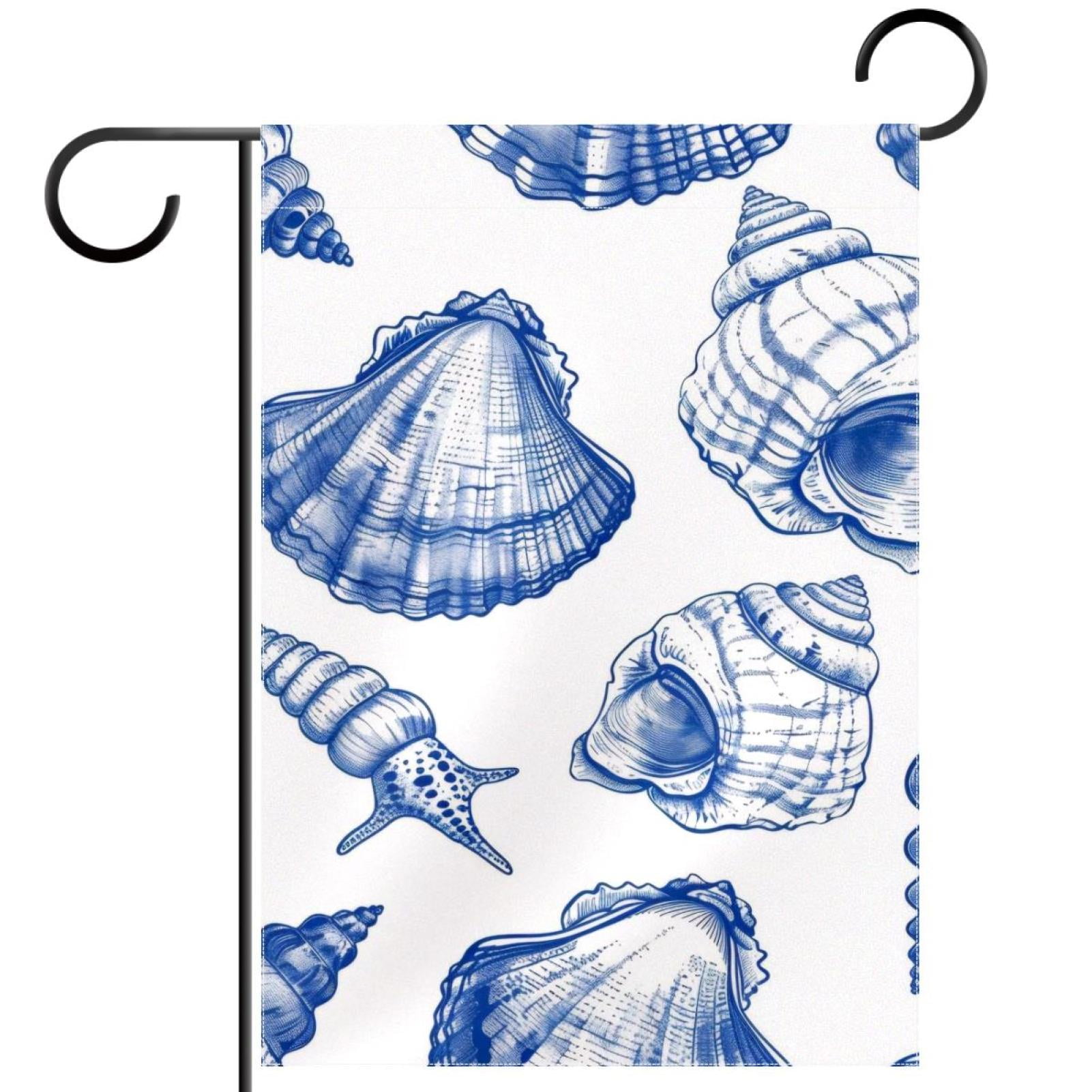 Blue Seashells Nautical Background Garden Flag Double Sided House Flag ...