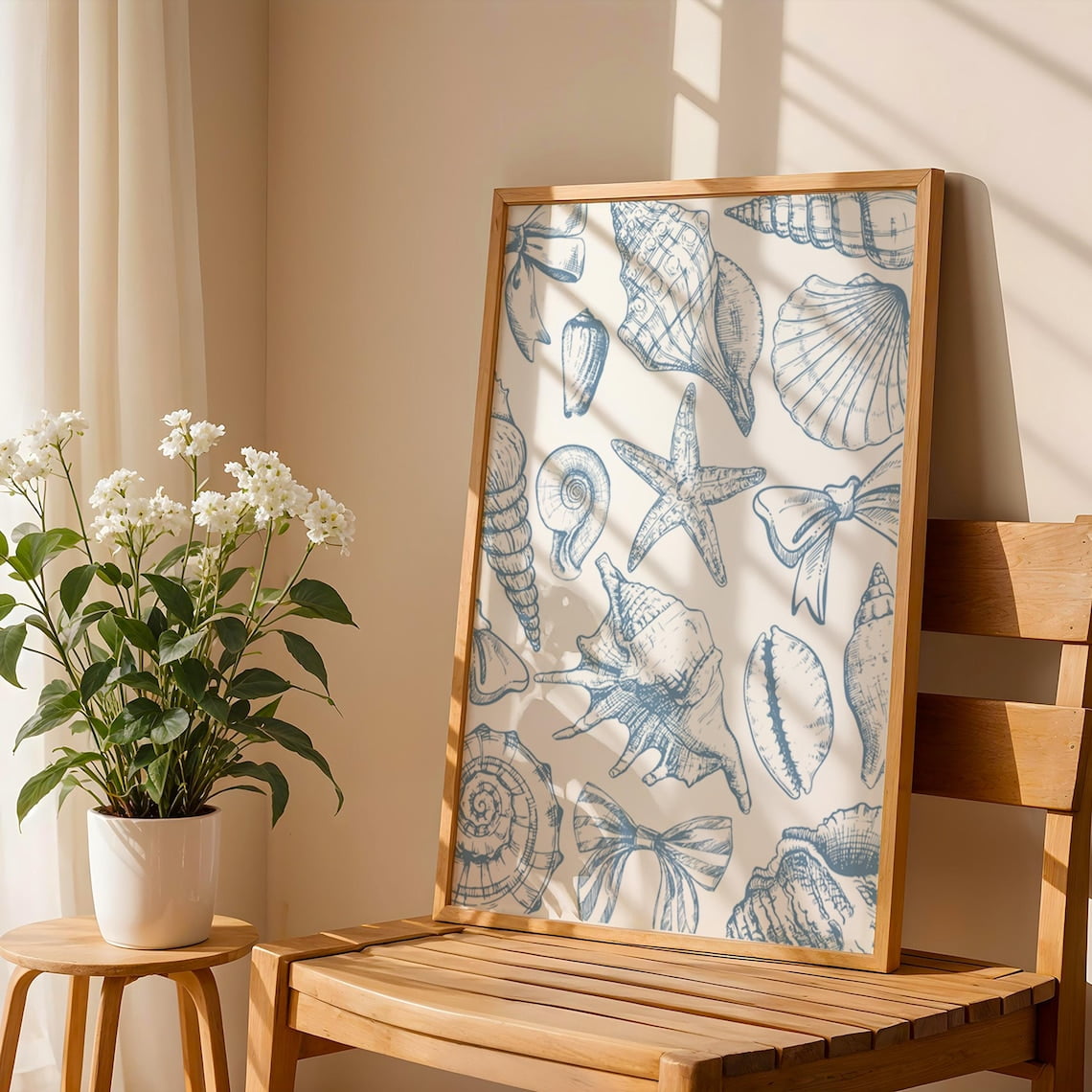 Blue Seashells Poster, Blue Coastal Poster, Coastal Poster, Summer ...