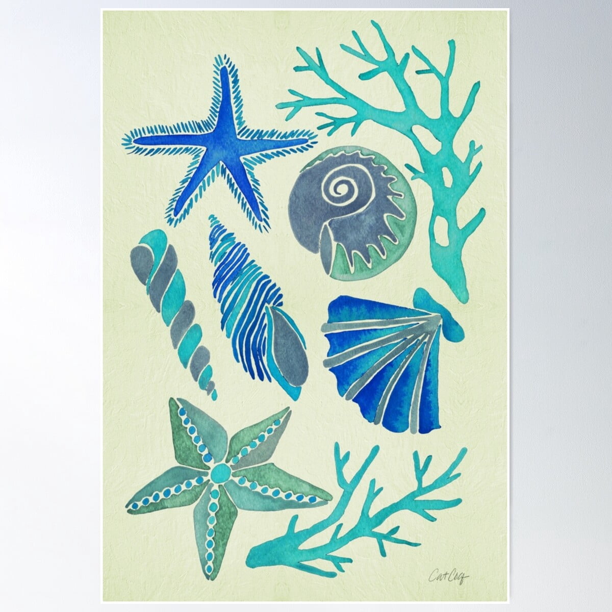 Blue Seashells Poster Wall Art, Modern Wall Decor For Living Room ...