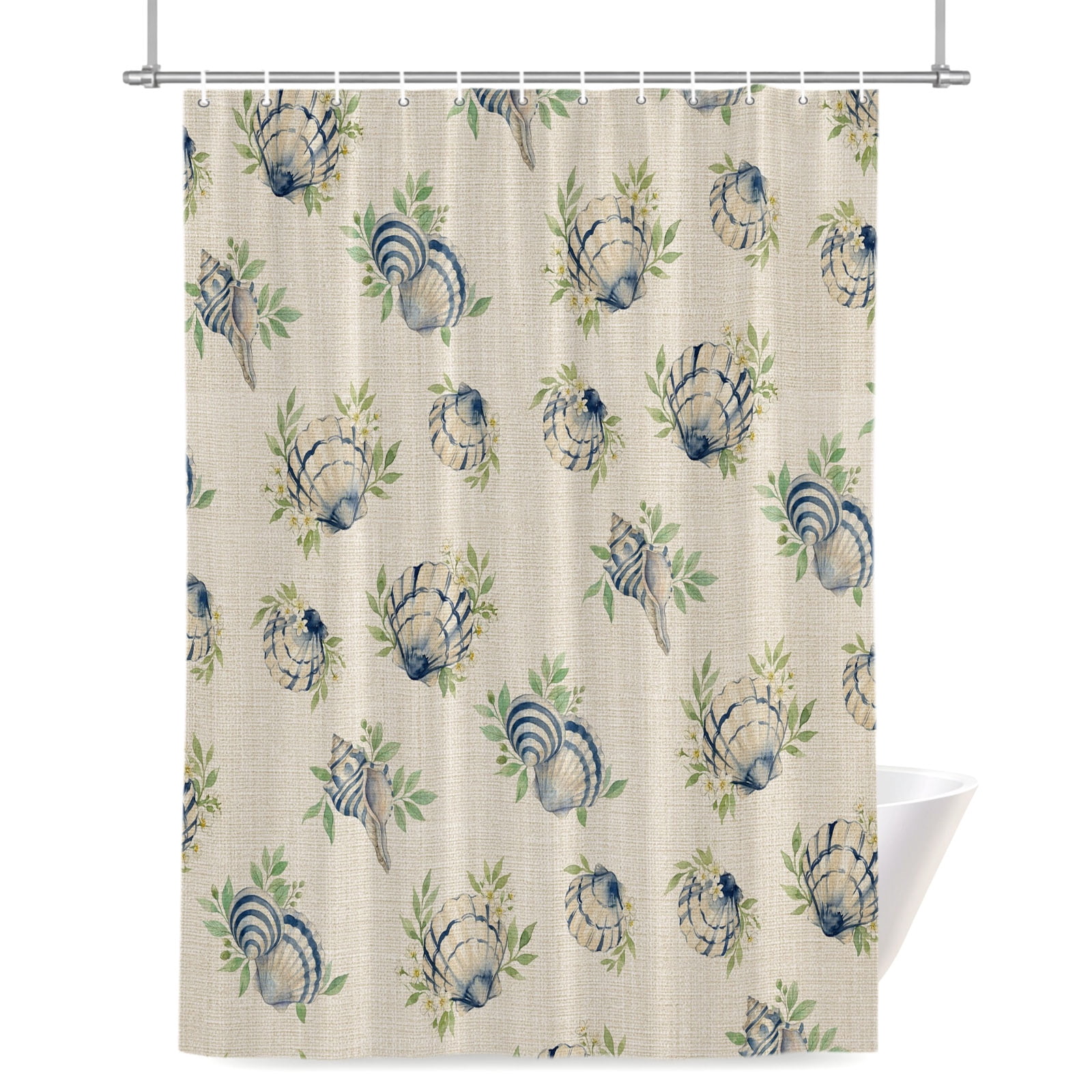 Blue Seashells Shower Curtain, Coastal Vintage Leaf Rustic Country ...