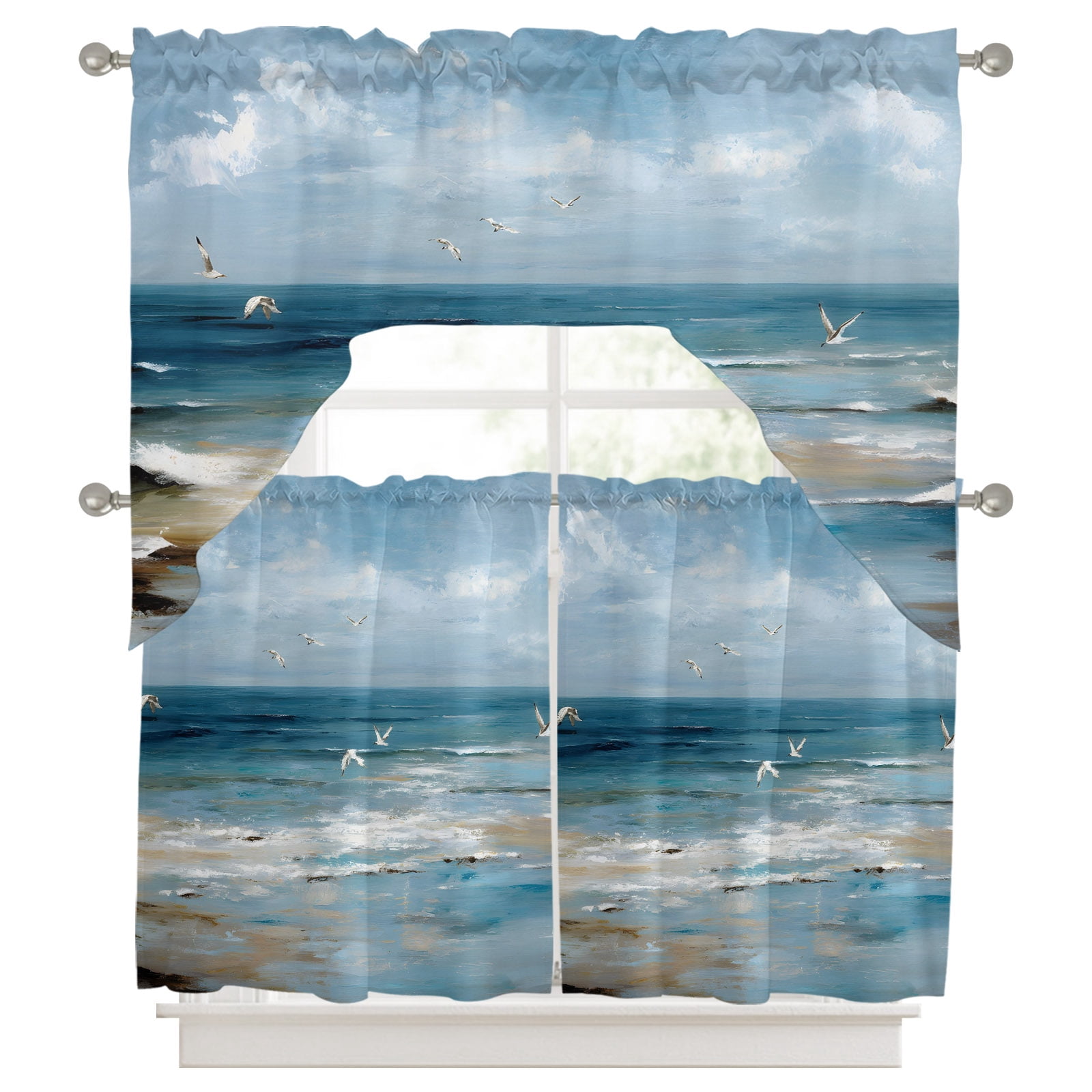 Blue Seaside Kitchen Curtains Swag Valance and Tier Curtains Set 36 ...