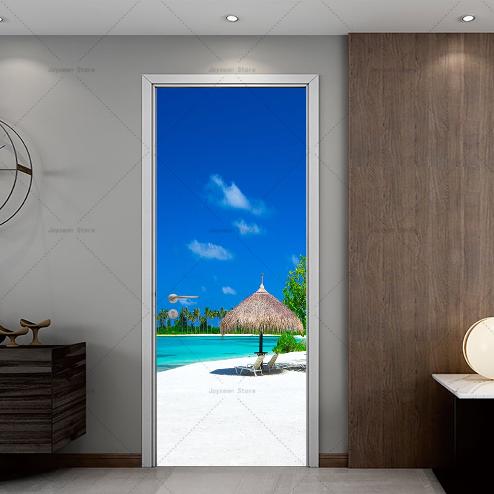 Blue Seaside Scenic Door Sticker Balcony Corridor Wall ration PVC ...
