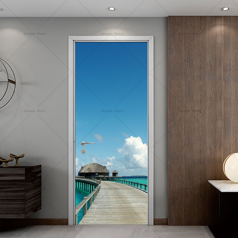 Blue Seaside Scenic Door Sticker Balcony Corridor Wall ration PVC ...