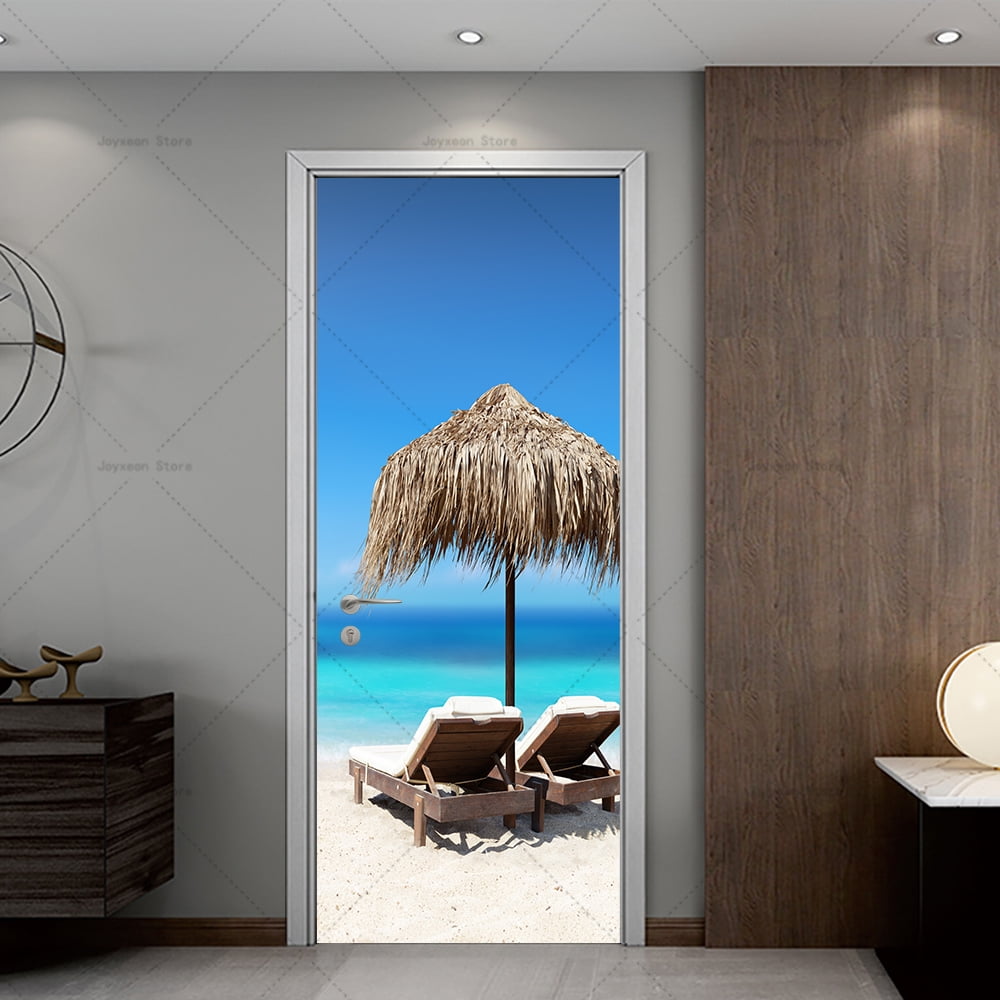 Blue Seaside Scenic Door Sticker Balcony Corridor Wall ration PVC ...