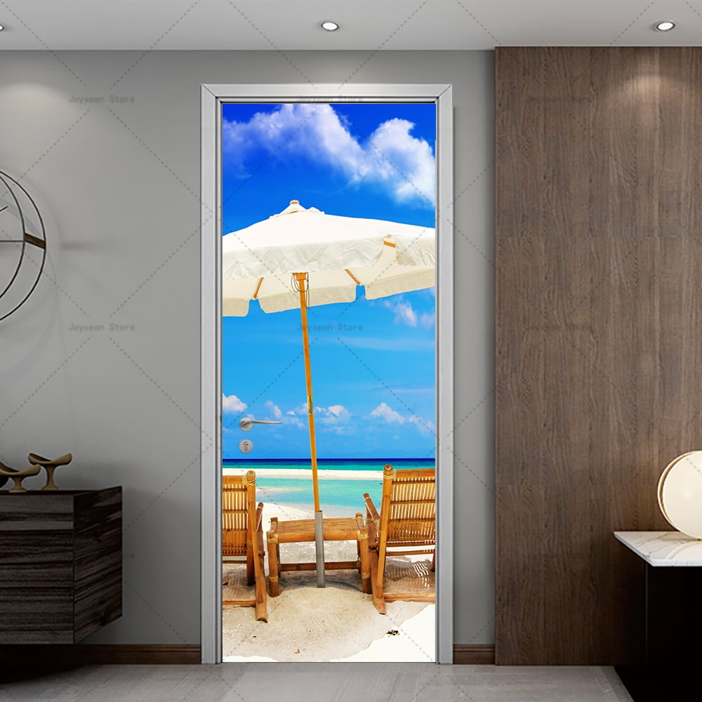 Blue Seaside Scenic Door Sticker Balcony Corridor Wall ration PVC ...