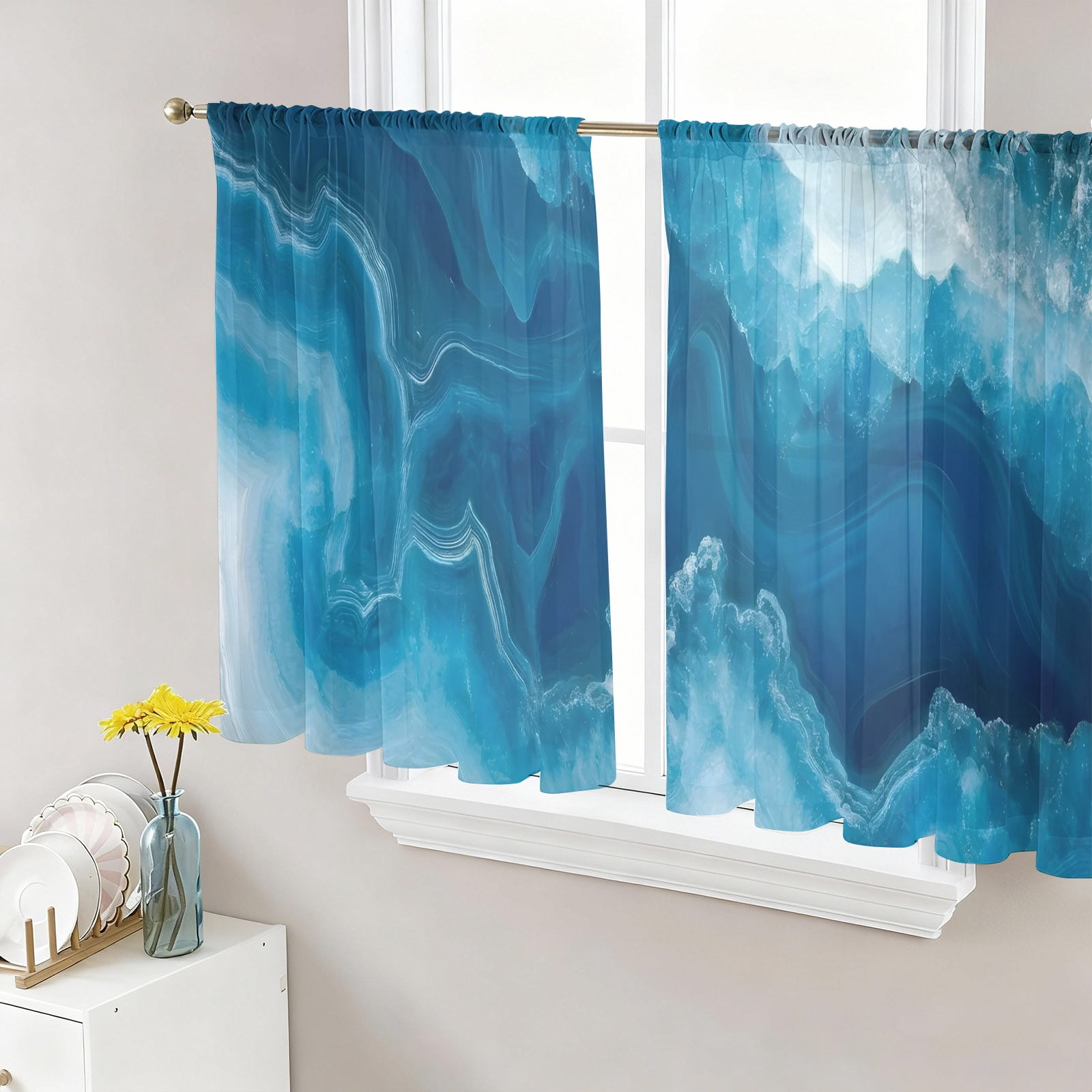Blue Seaside Sheer Curtains for Living Room Bedroom Waves Nautical ...