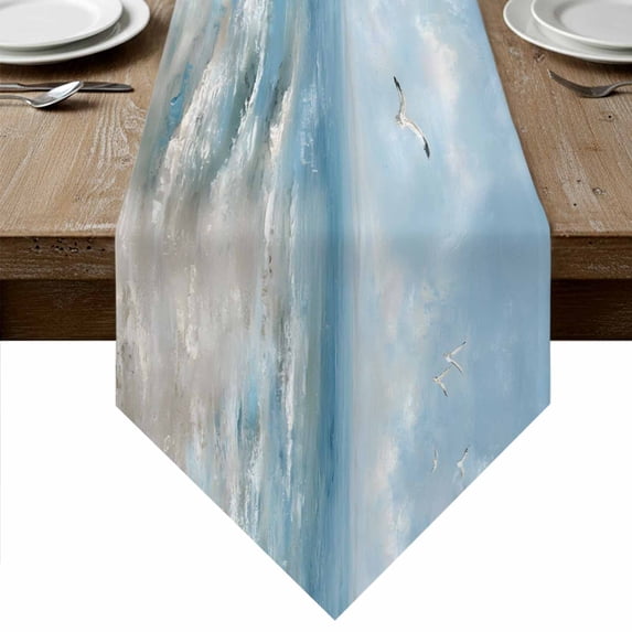 Blue Seaside Table Runner Linen Burlap Table Runner 72 Inches Long ...