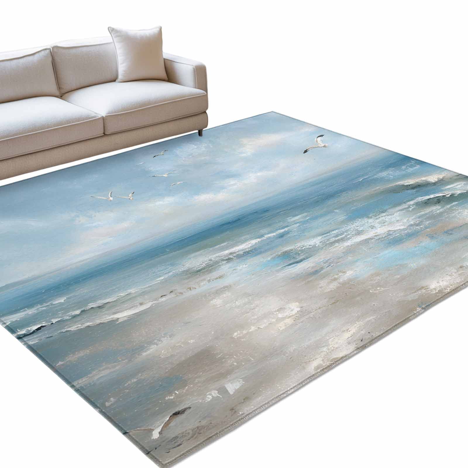 Blue Seaside Washable Rug 4x6 Area Rug for Living Room Bedroom Non Slip ...