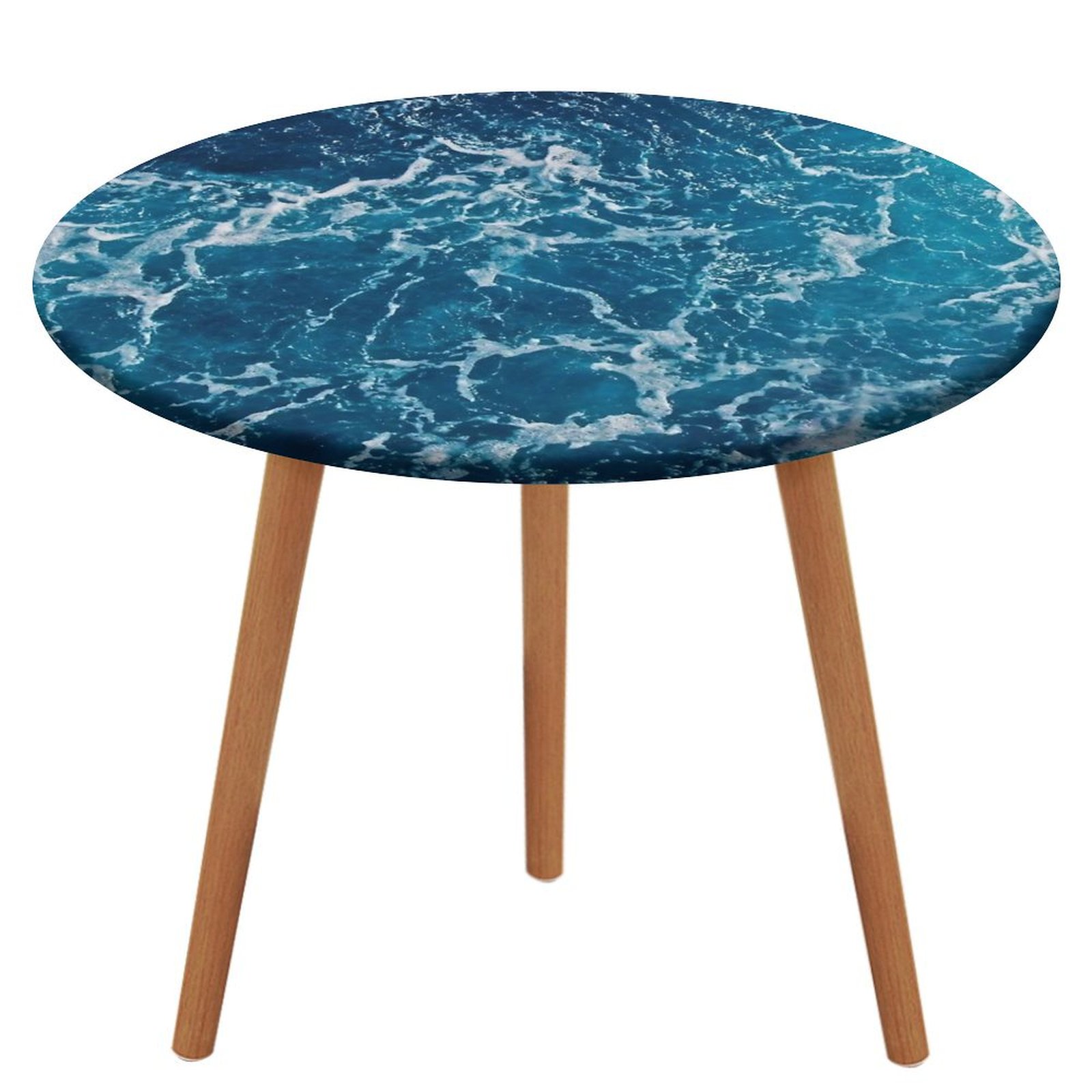 Blue Seawater Pattern Round Tablecloth Waterproof Elastic Table Clothes ...