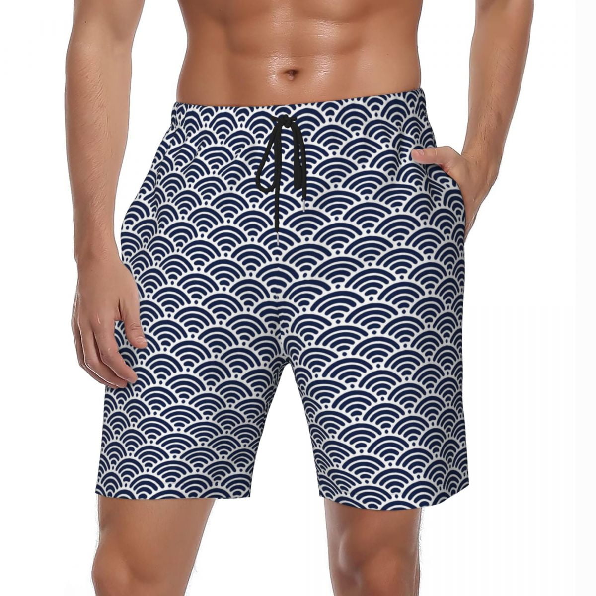 Blue Seigaiha Wave Board Shorts Summer Art Board Short Pants Man Hawaii Graphic Plus Size ...