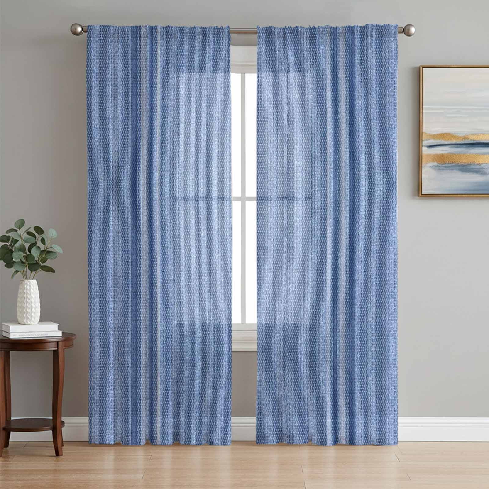 Blue Semi Sheer Curtains 108 Inch Length 2 Panels Set, Farmhouse ...