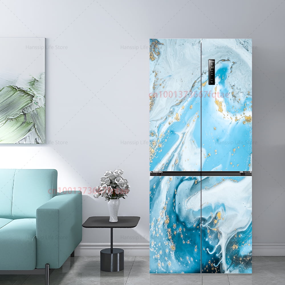 Blue Series Flowing Art Fluids Printed Fridge Door Mural Cover ...