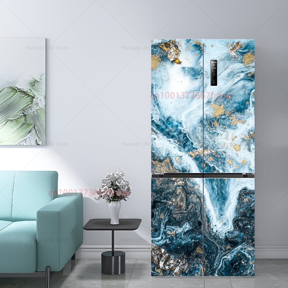 Blue Series Flowing Art Fluids Printed Fridge Door Mural Cover ...