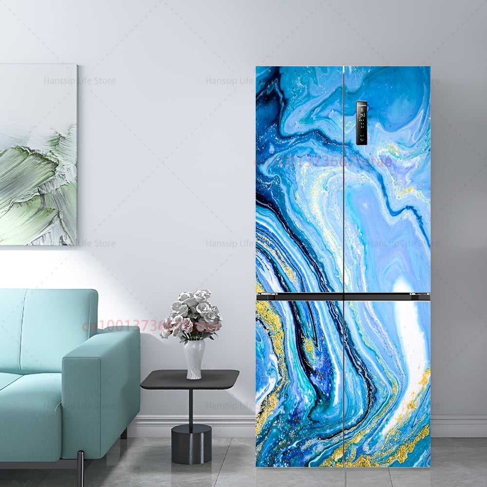 Blue Series Flowing Art Fluids Printed Fridge Door Mural Cover ...