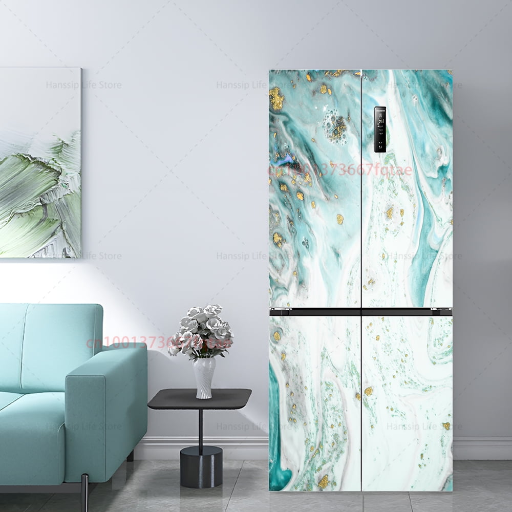 Blue Series Flowing Art Fluids Printed Fridge Door Mural Cover ...