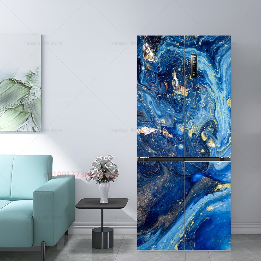 Blue Series Flowing Art Fluids Printed Fridge Door Mural Cover ...