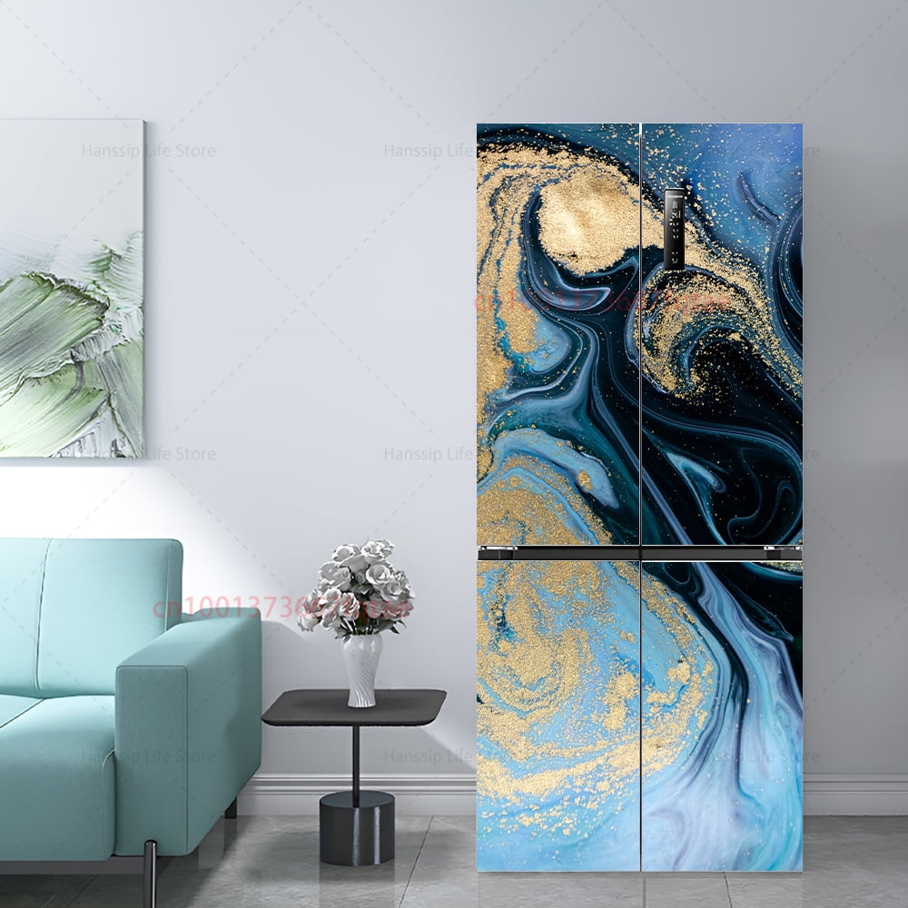 Blue Series Flowing Art Fluids Printed Fridge Door Mural Cover ...