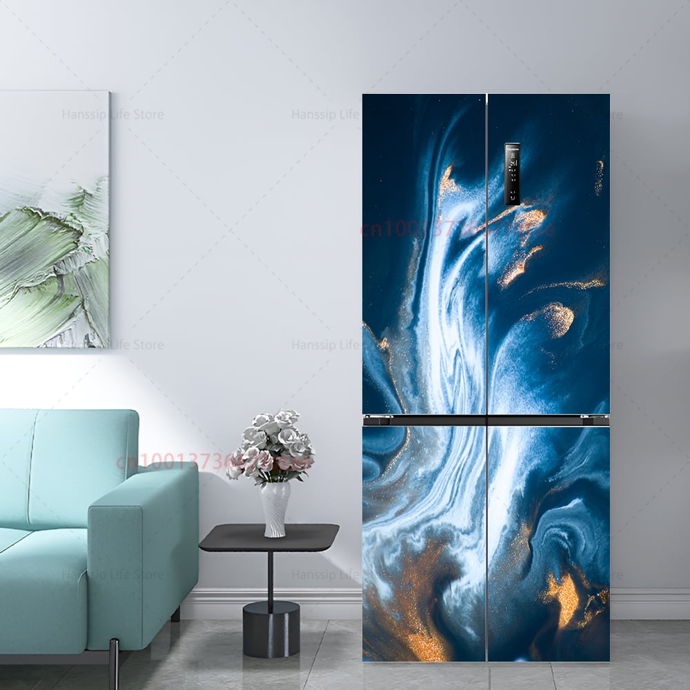 Blue Series Flowing Art Fluids Printed Fridge Door Mural Cover ...