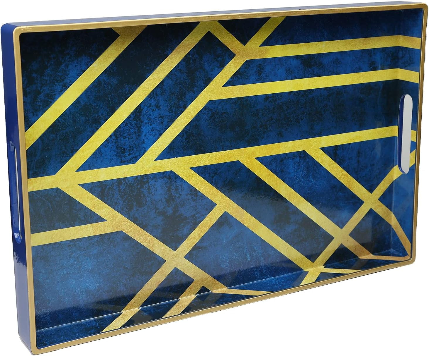 Blue Serving Tray, Plastic Marbling Tray for Coffee Table, Stylish ...