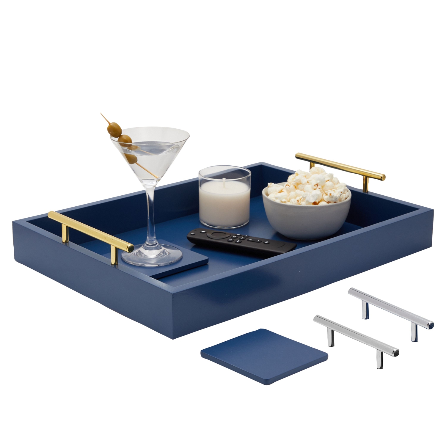 Blue Serving Tray for Coffee Table, 16x12" with Coasters, Decorative ...