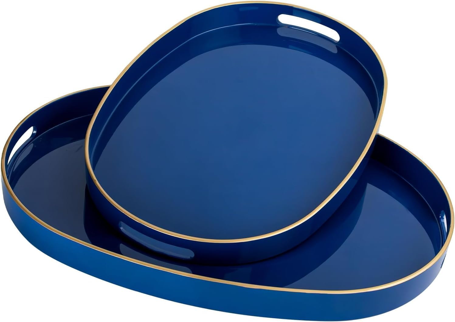Blue Serving Trays with Handles, Oval Decorative Tray for Coffee Table ...