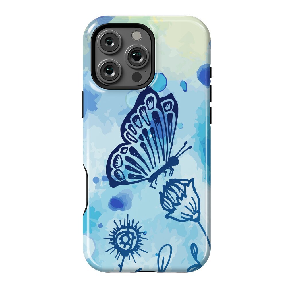Blue Shaded Butterfly Art Phone Case for iPhone 11 12 13 14 15 16 Pro ...