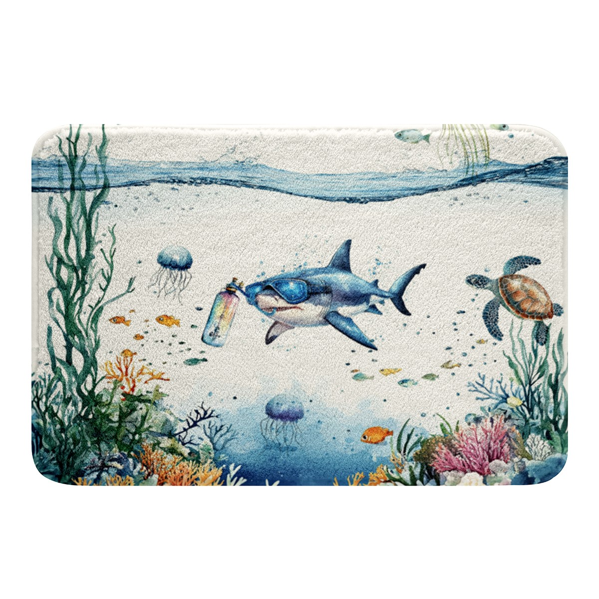 Blue Shark Bath Mat Sea Turtle Jellyfish Coastal Outdoor Rug 16"x24 ...
