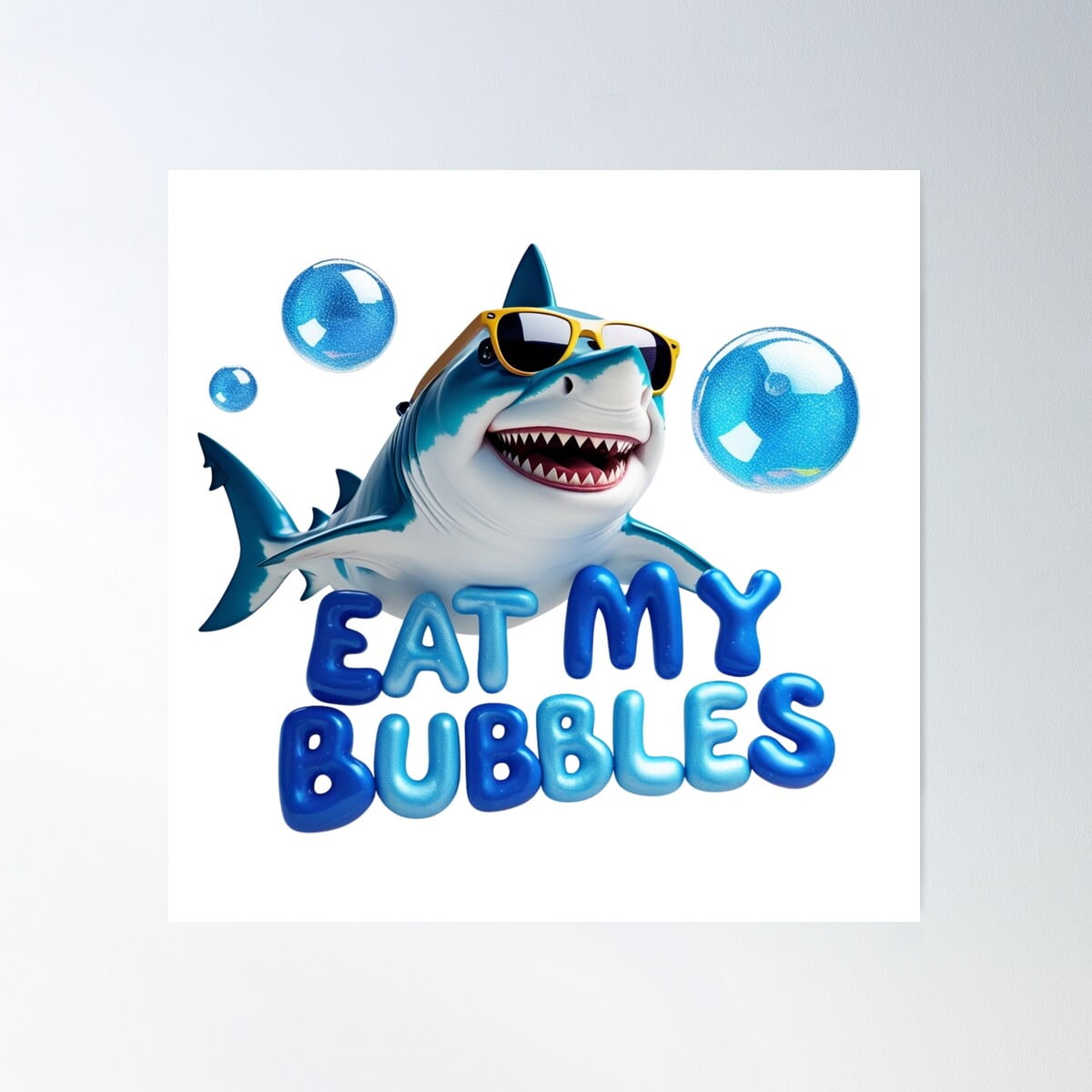 Blue Shark Design - 'Eat My Bubbles' Fun Aquatic Art With Playful ...