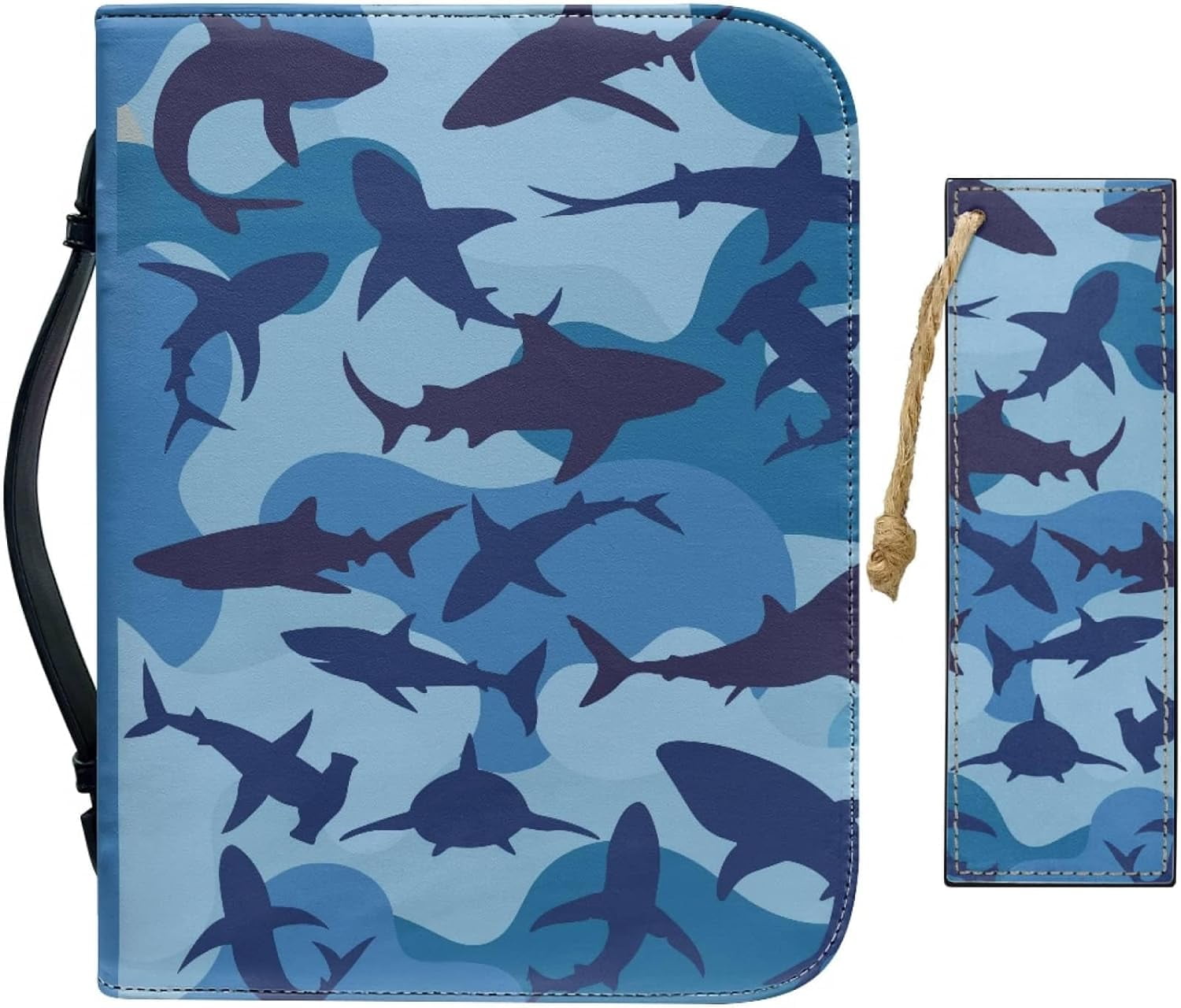 Blue Shark Leather Bible Cover with Bookmark for Church Bible Case ...