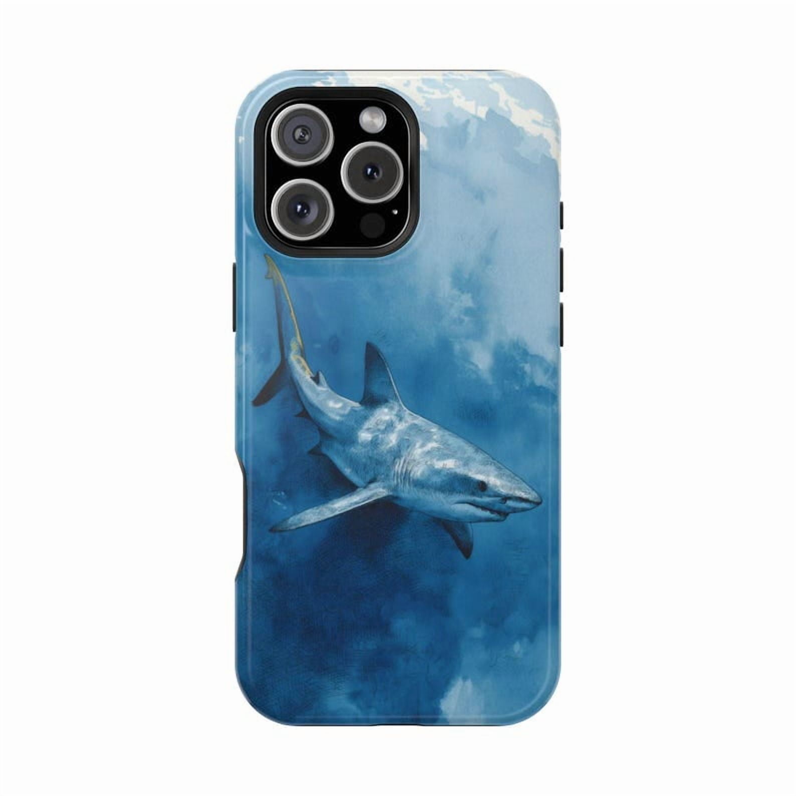 Blue Shark Ocean Watercolor Ink Sea Creature Art for iPhone 17 16 15 14 ...