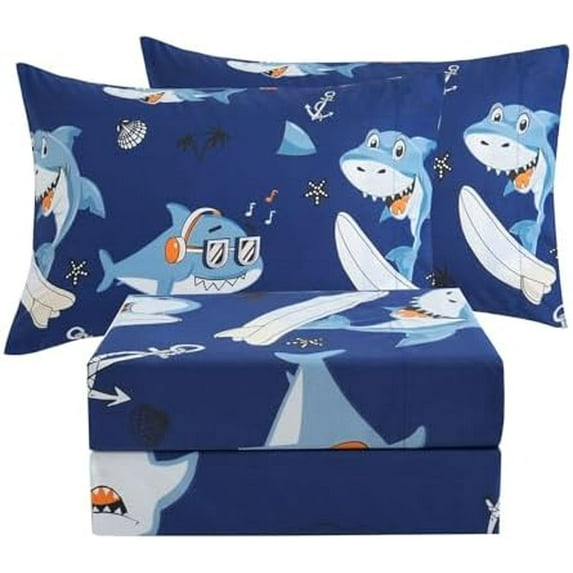 Blue Shark Surfing Kids Sheet Set Full Size, 4 Piece Nautical Printed ...