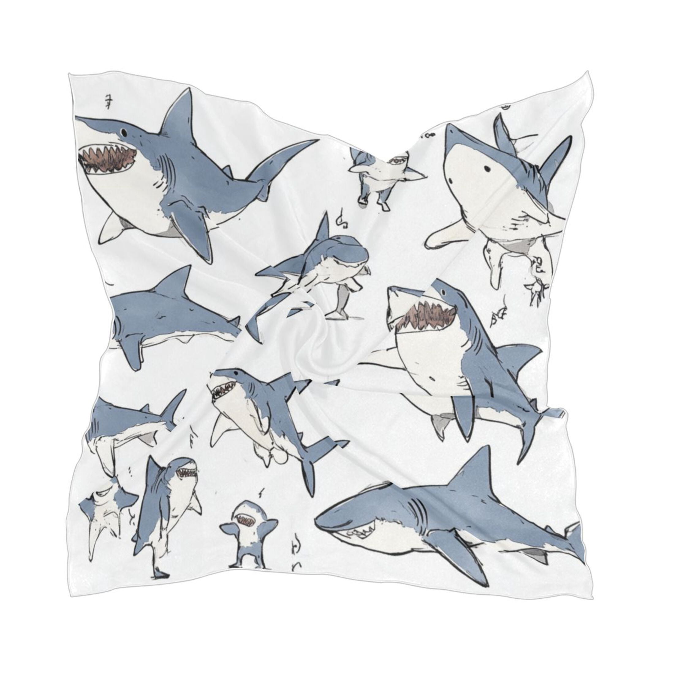 Blue Shark with White Belly Women's Fashion Soft Scarf Square Satin ...